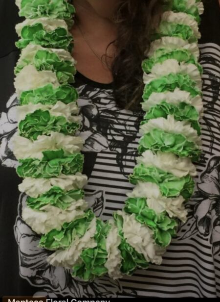 Green & White Carnation Lei | Manteca Floral Co.